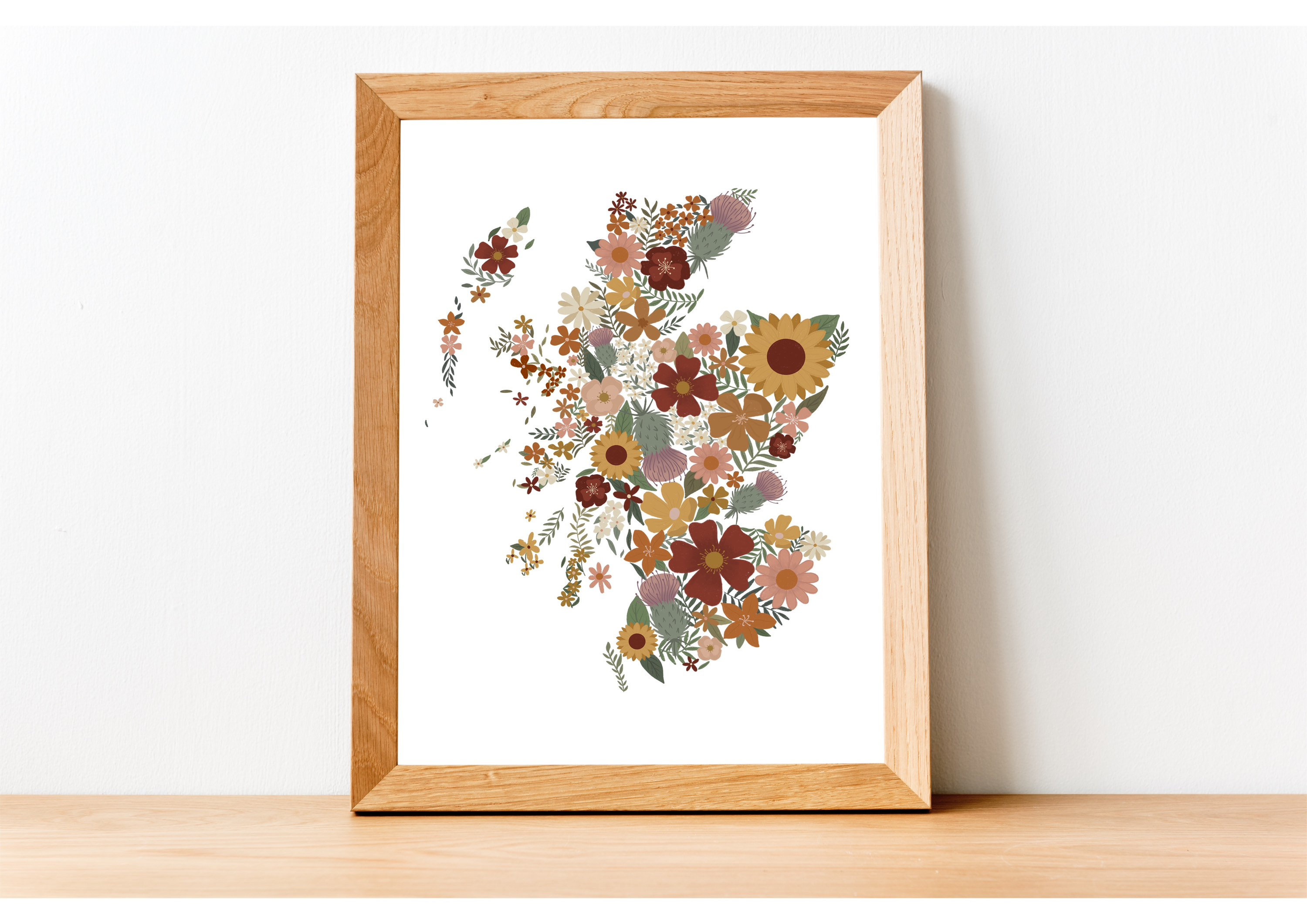 Map of Scotland Art Print With Intricate Botanical and Floral Design ...