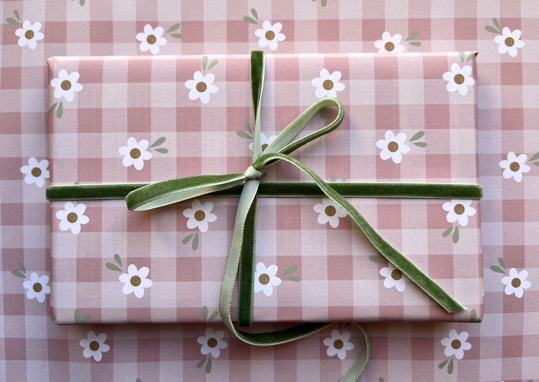 Charming Floral Gingham Folded Wrapping Paper in Pink and Beige Tones ...