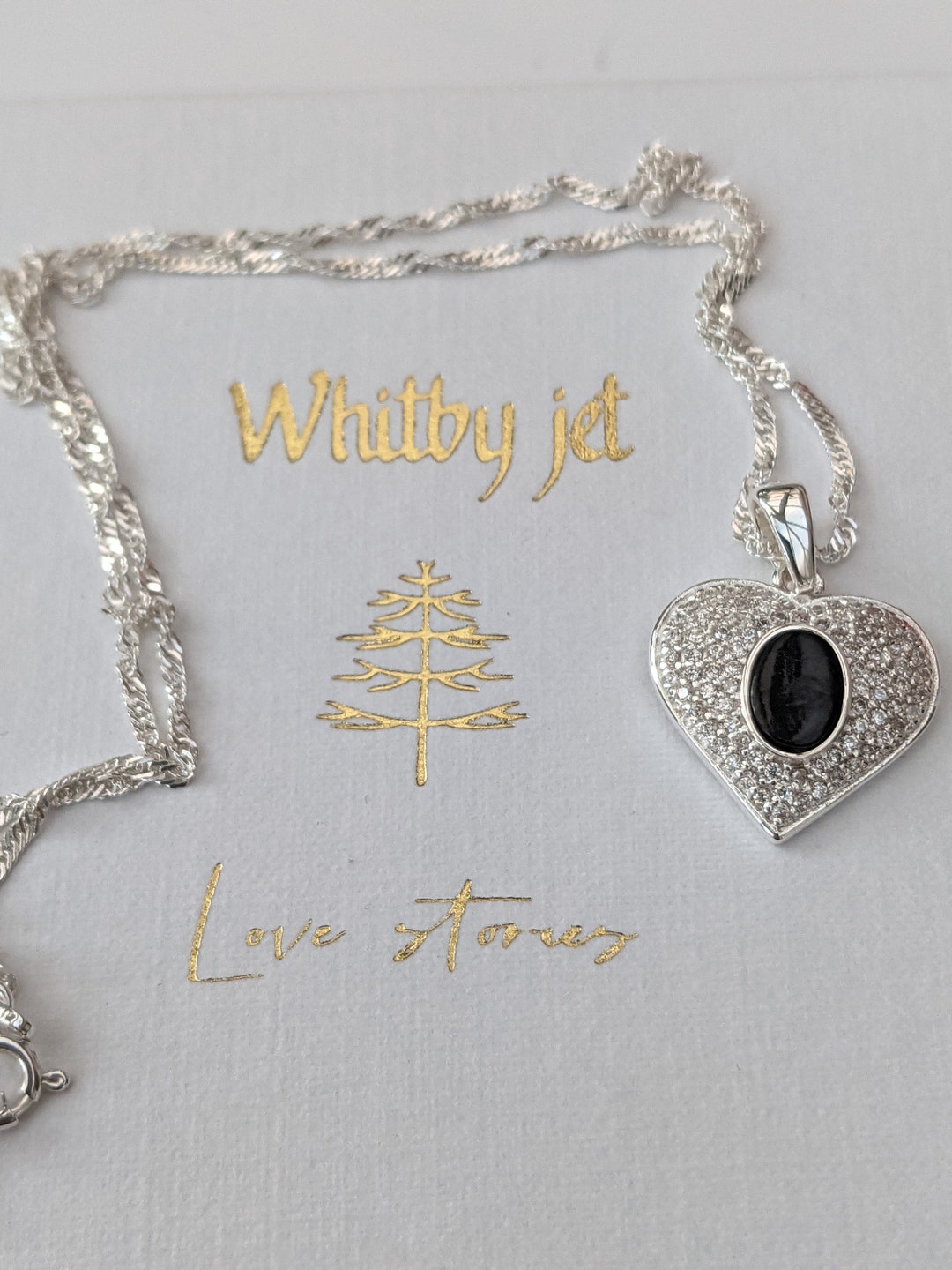 A Ladies 925 Sterling Silver and Whitby Jet Heart Shaped Pendant - Etsy