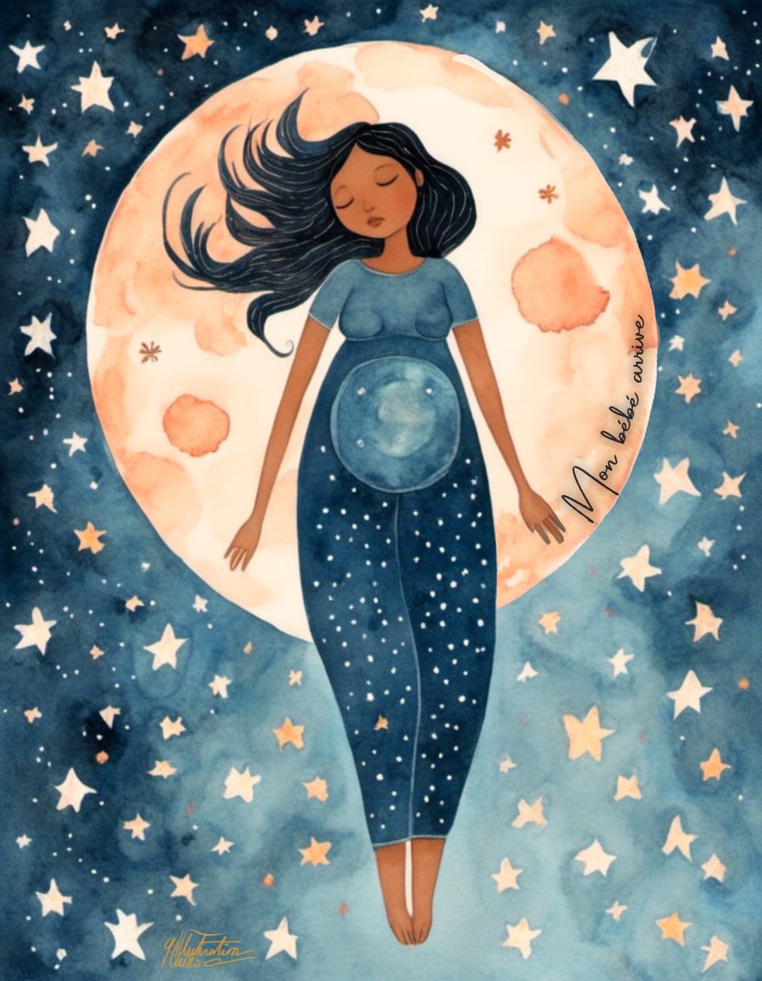 MY BABY IS COMING Digital Watercolor Art Illustration, Pregnancy Mantra ...