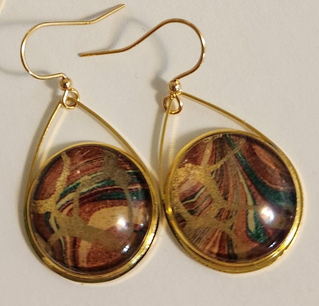 Red and Gold Marble Book Cover Teardrop Earrings - Etsy