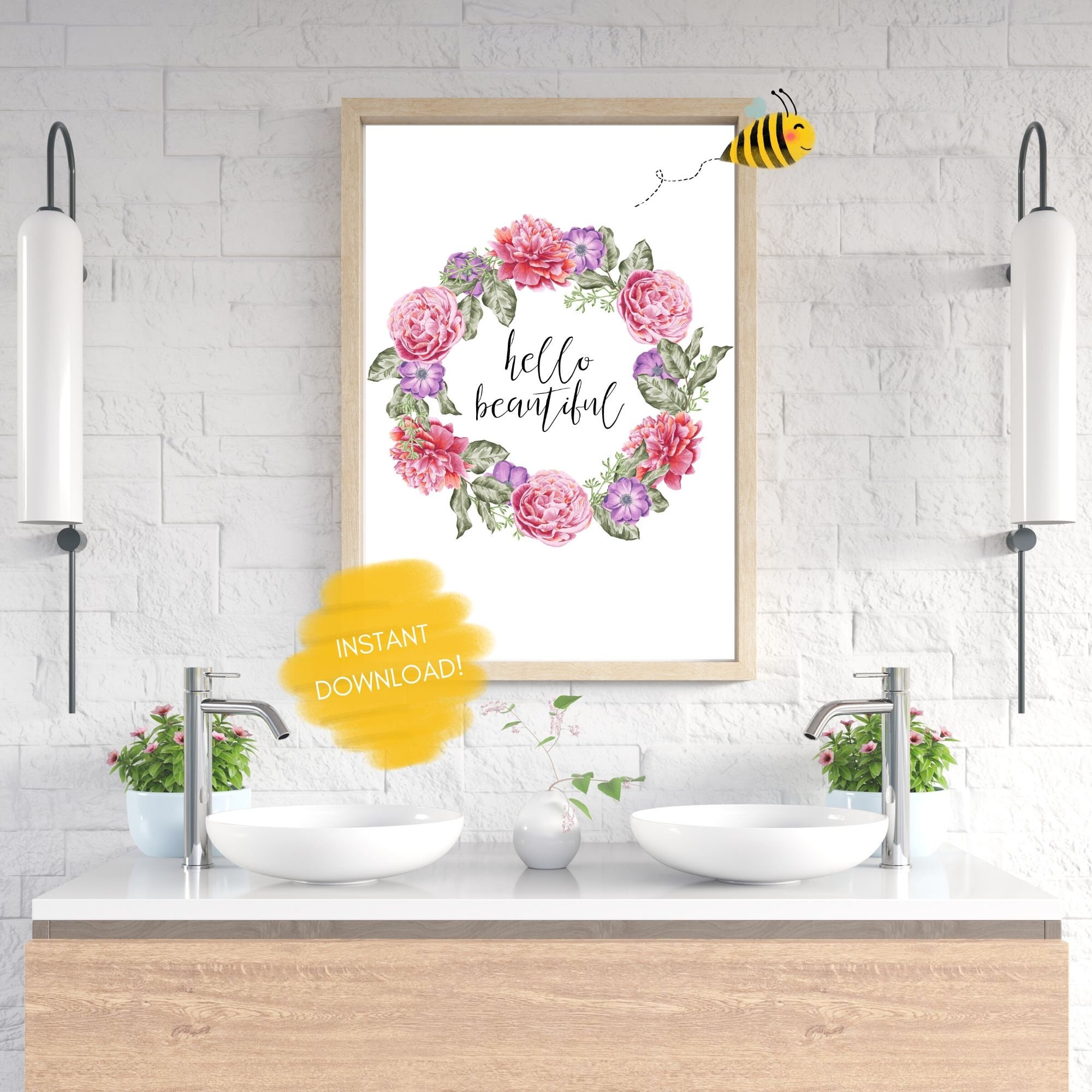 Hello Beautiful Wall Art Printable, Wall Art Print, Inspirational Wall ...