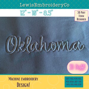 Oklahoma Embossed 3D Puff Design - Script Embroidery Font - Puff Foam ...