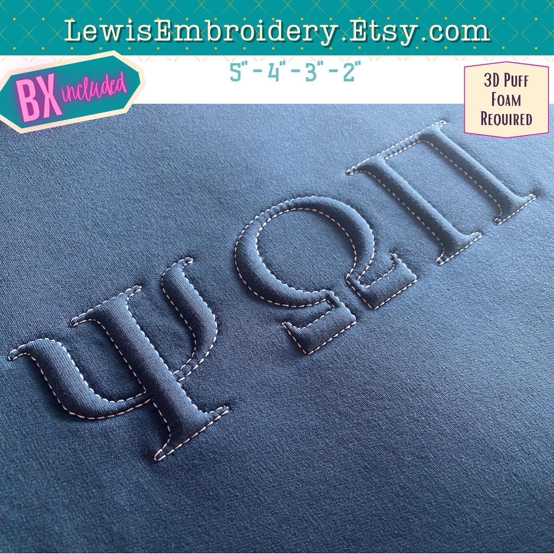 Greek Embossed 3D Puff, Machine Embroidery Font - With BX & Character ...