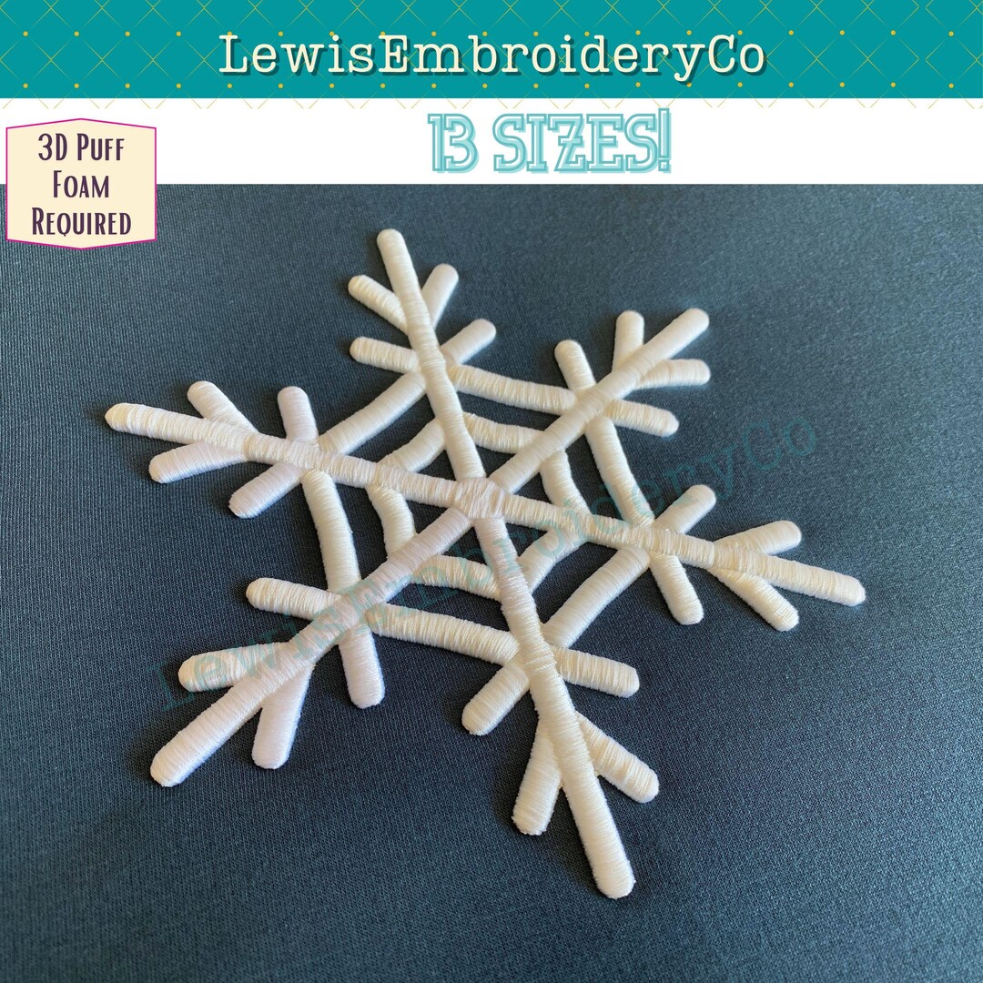 3D Puff Snowflake Embroidery Design - Winter Wonderland Embroidery - 3D ...