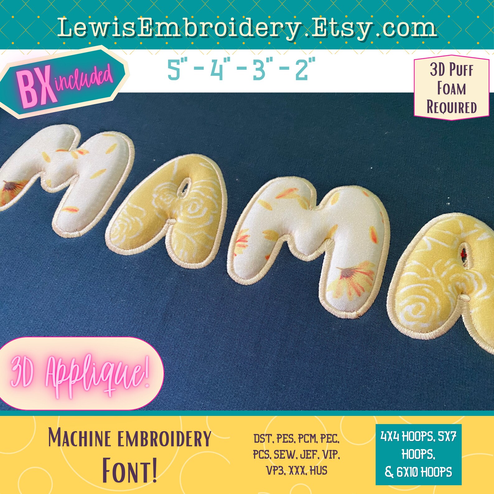 3D Puff Applique, Bluey, Machine Embroidery Font - With BX - (PDF ...