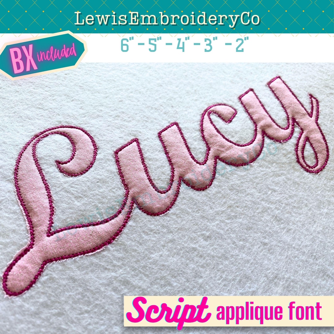 Script Applique Embroidery Font - Cursive Applique Font - Stem Stitch ...