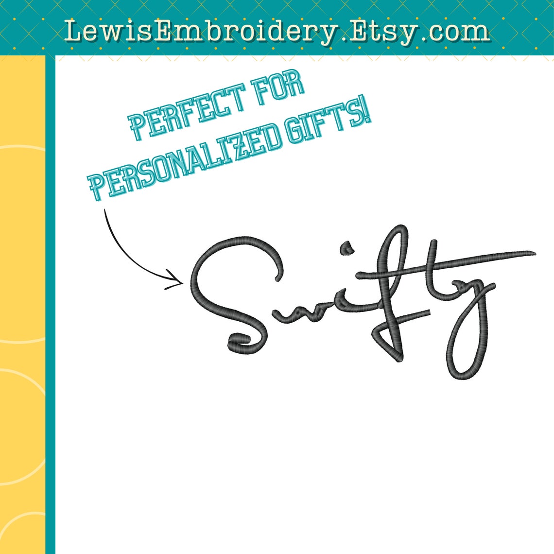 SWIFTY Machine Embroidery Design - NOT Full Signature Font - (digital ...
