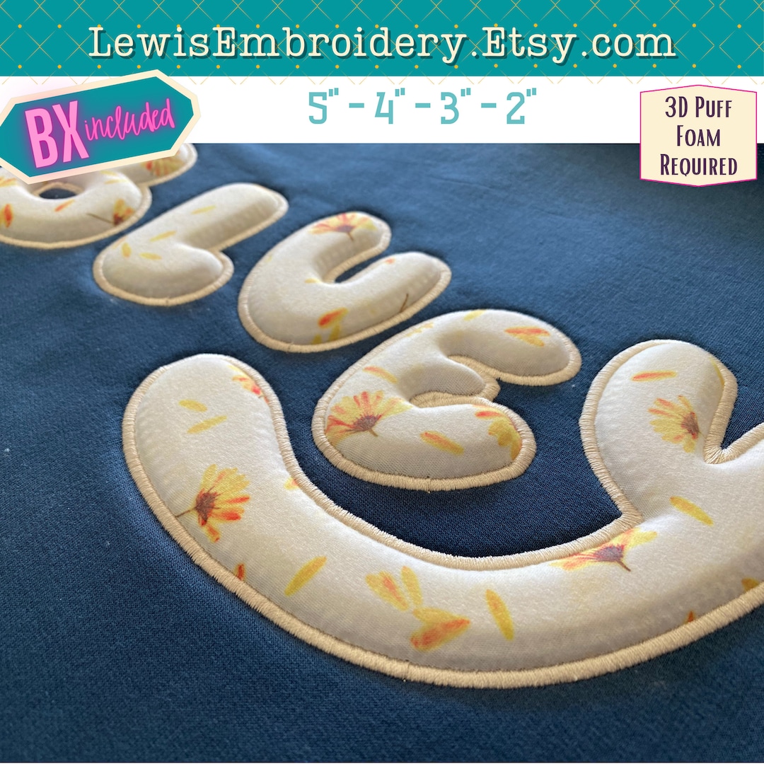 3D Puff Applique Font - Puff Foam Embroidery Font - Bluey Embroidery ...