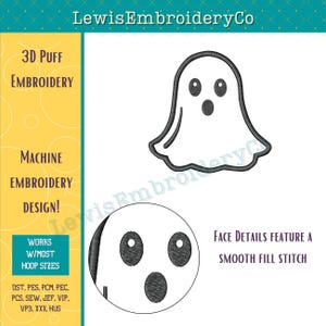 3D Puff Ghost, Machine Embroidery Design - (PDF Tutorial Included) - Etsy