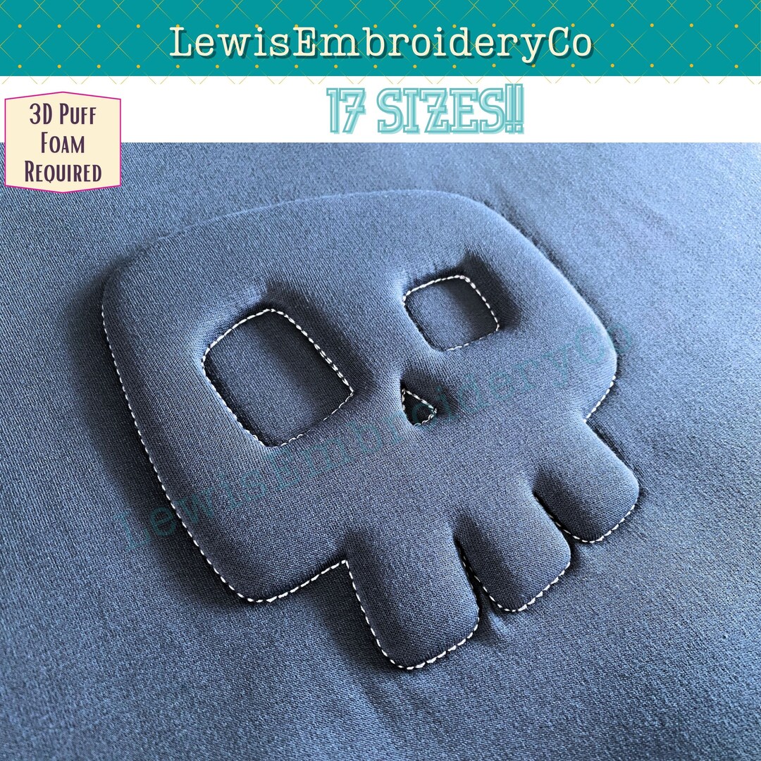Embossed Skull 3D Puff Embroidery - Embossed Skeleton Embroidery ...