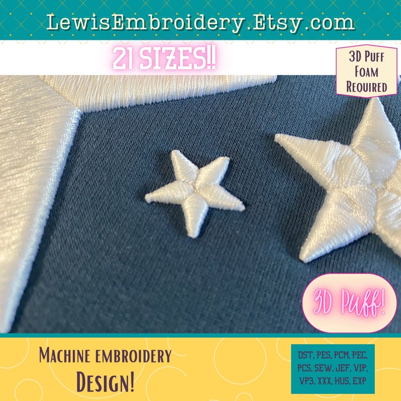 3D Puff Star, Machine Embroidery Design - (PDF Tutorial Included) - Etsy