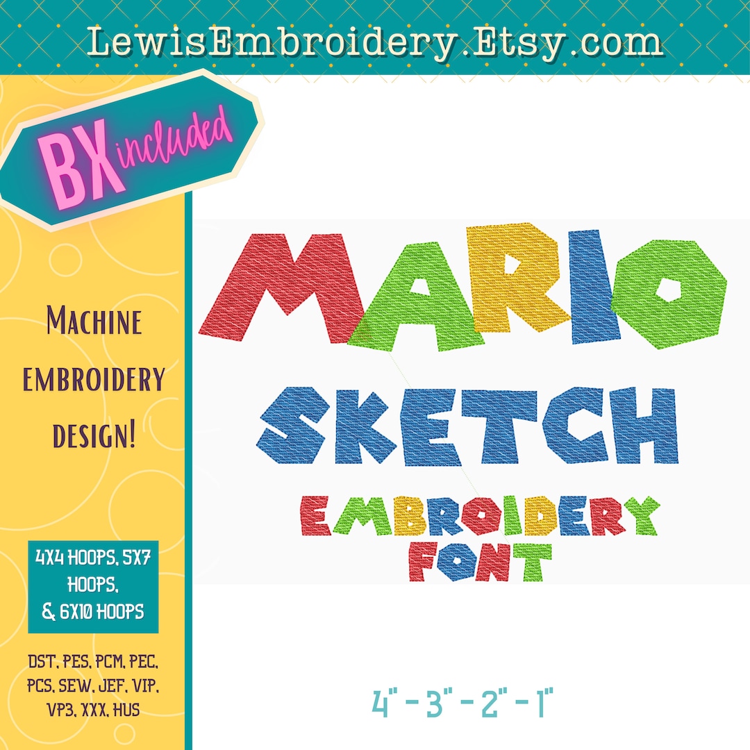 Mario Sketch Embroidery Font Super Embroidery Font Quick Fill Font BX ...