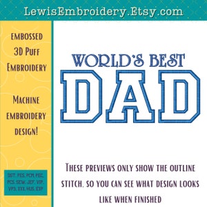 DAD 3D Puff Applique Design - Varsity Embossed Embroidery Font - Puff ...