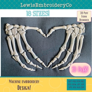 3D Puff Embroidery Skeleton Design - Heart Hands Embroidery - 3D ...