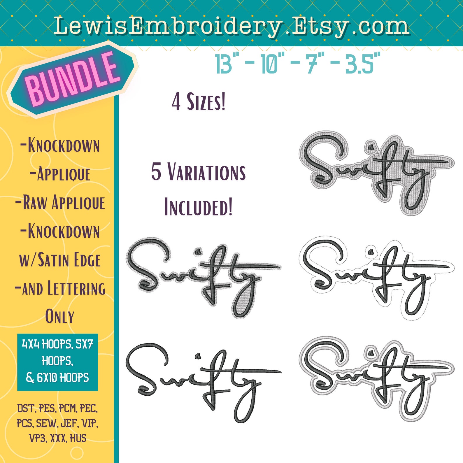 SWIFTY Machine Embroidery Design - NOT Full Signature Font - (digital ...
