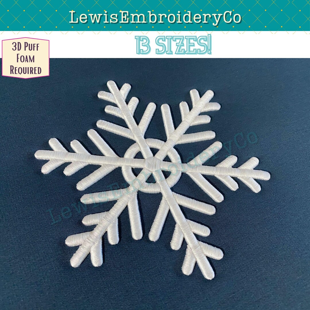 3D Puff Snowflake Embroidery Design - Winter Wonderland Embroidery - 3D ...