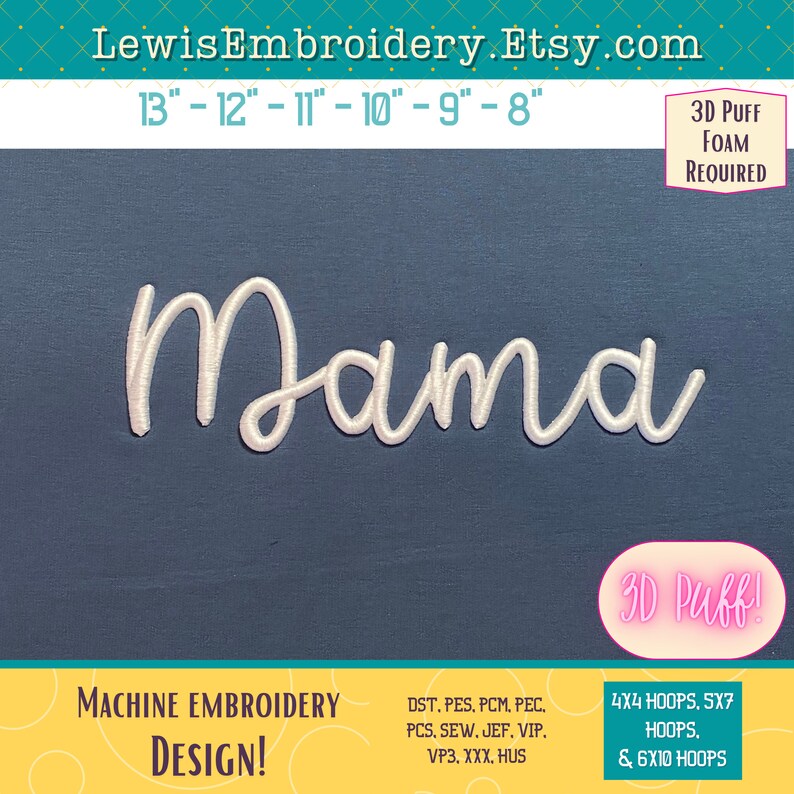 MAMA 3D Puff, Machine Embroidery Design - NOT Full Font - (digital ...
