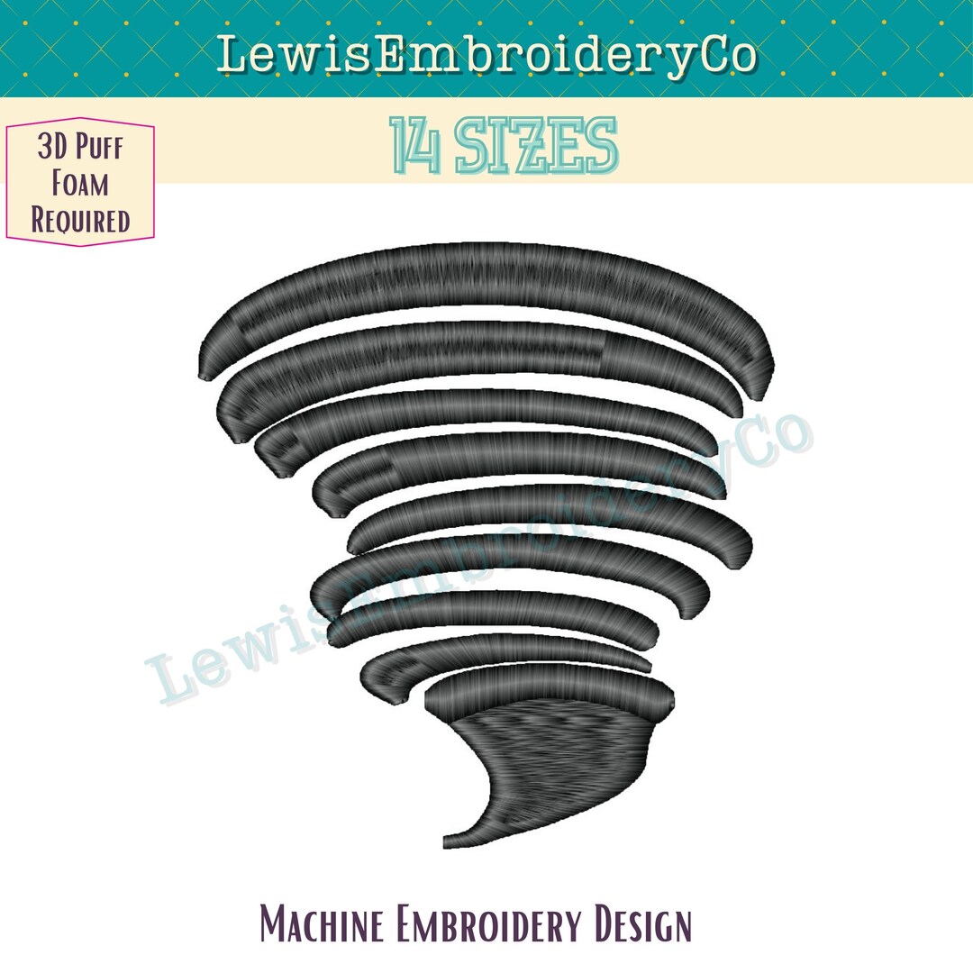 3D Puff Tornado Embroidery Design - Twister Embroidery - Funnel Cloud ...