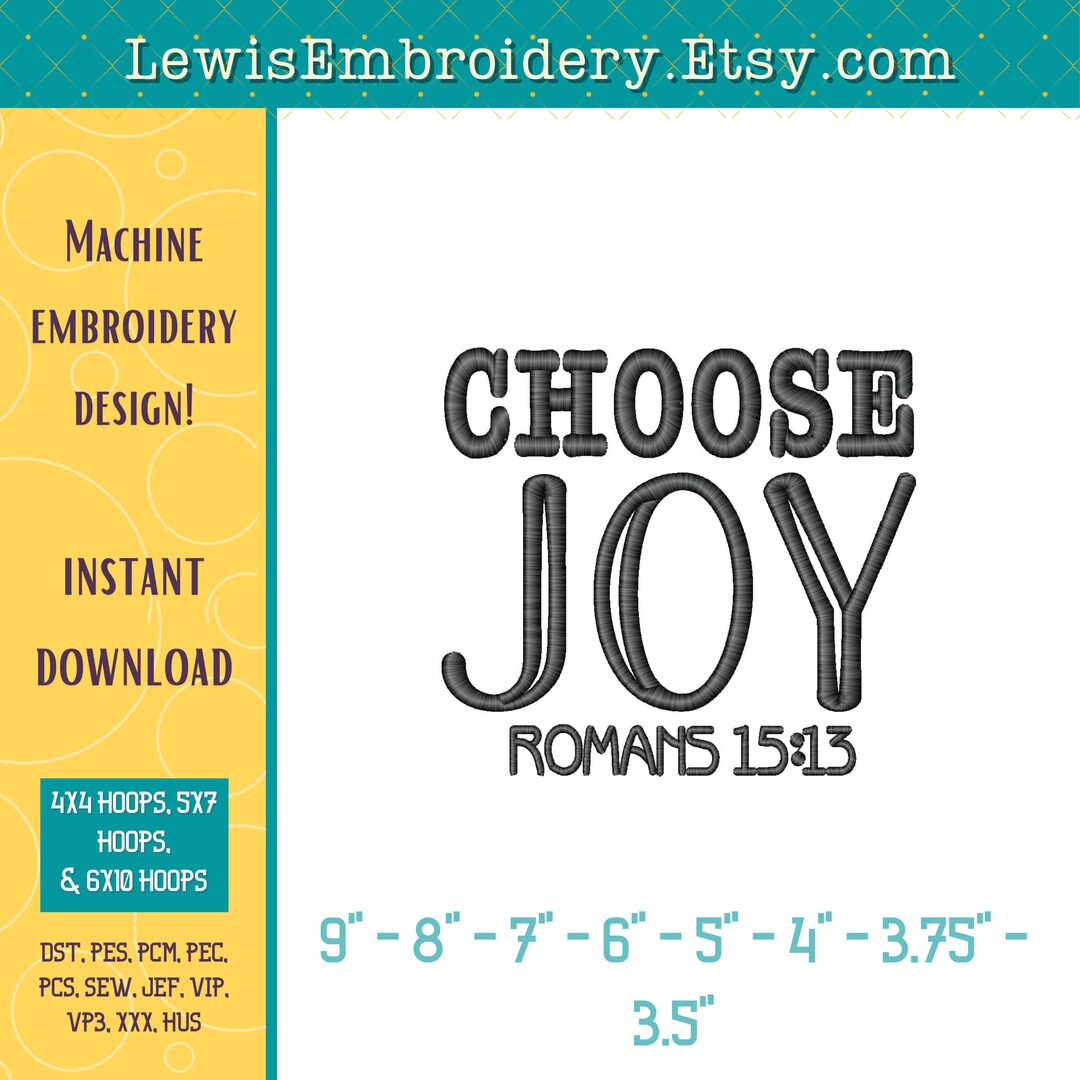 Choose Joy Embroidery Design - Bible Verse Embroidery - Christian ...