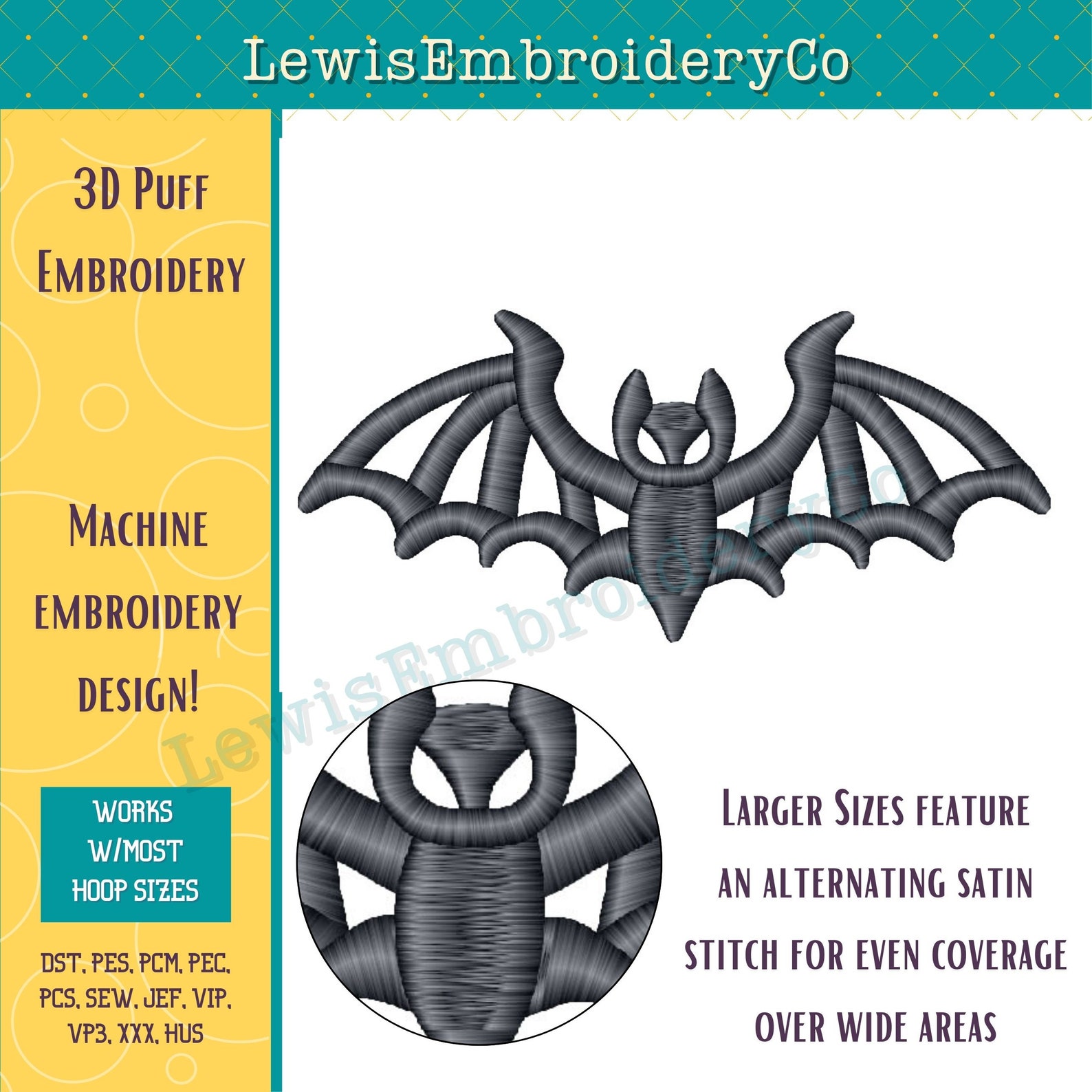 3D Puff Bat, Machine Embroidery Design - (PDF Tutorial Included) - Etsy