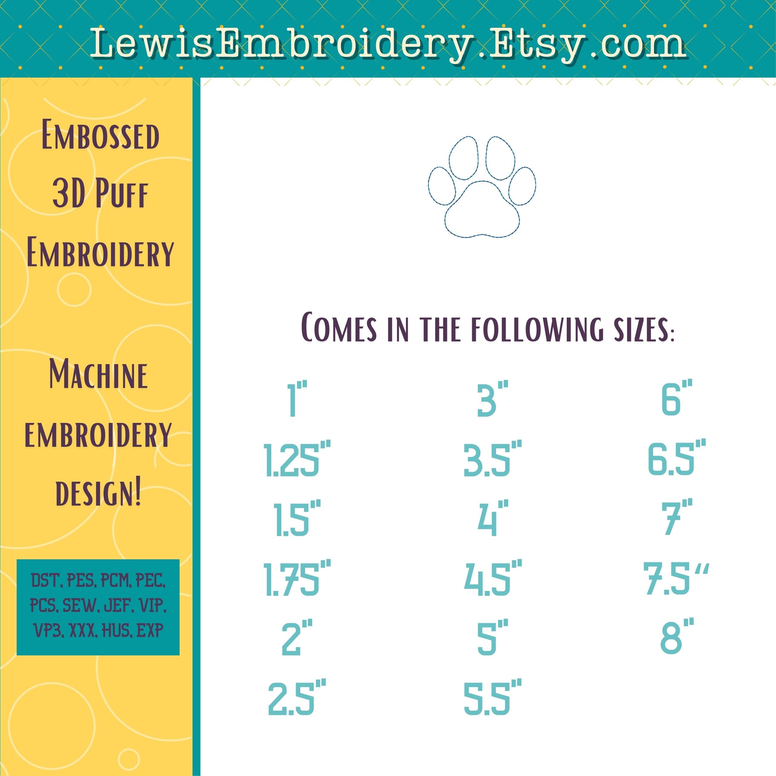 Paw Print Embossed 3D Puff Embroidery - Embossed Dog Embroidery ...