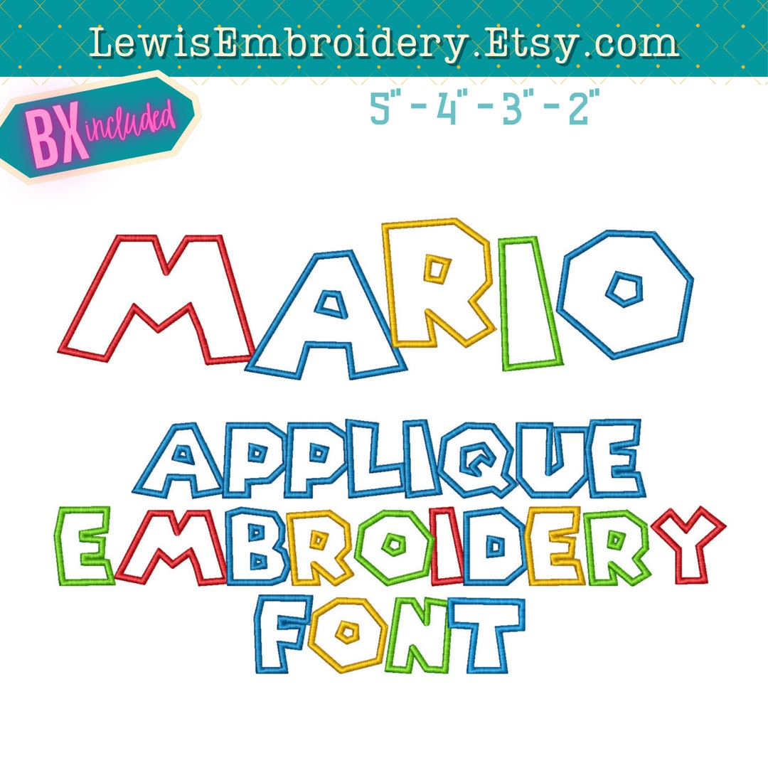 Mario Applique Embroidery Font - Super Embroidery Font - Applique Block ...