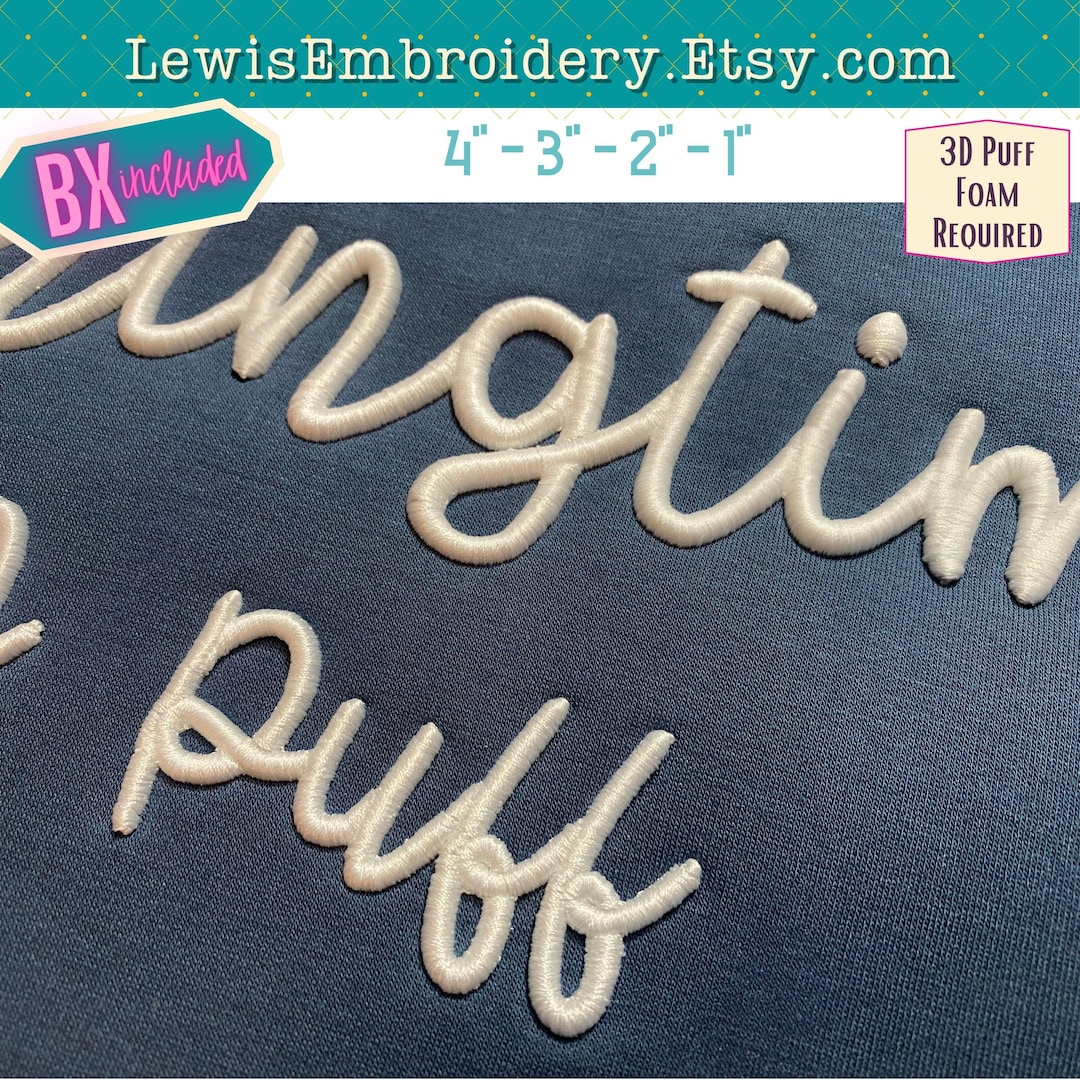 3D Puff Embroidery Font - Puffy Foam Font - Puff Foam Embroidery ...