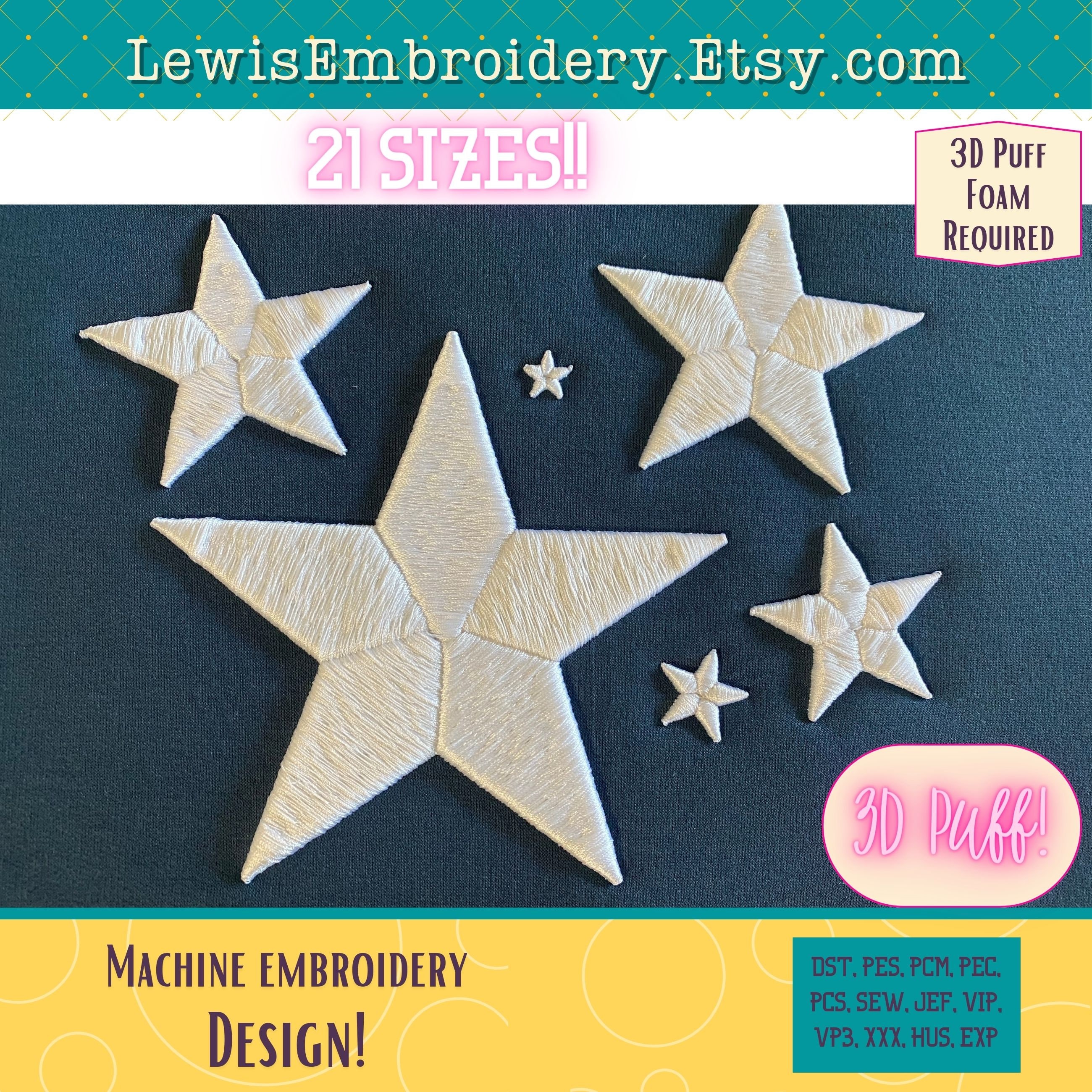 3D Puff Star, Machine Embroidery Design - (PDF Tutorial Included) - Etsy