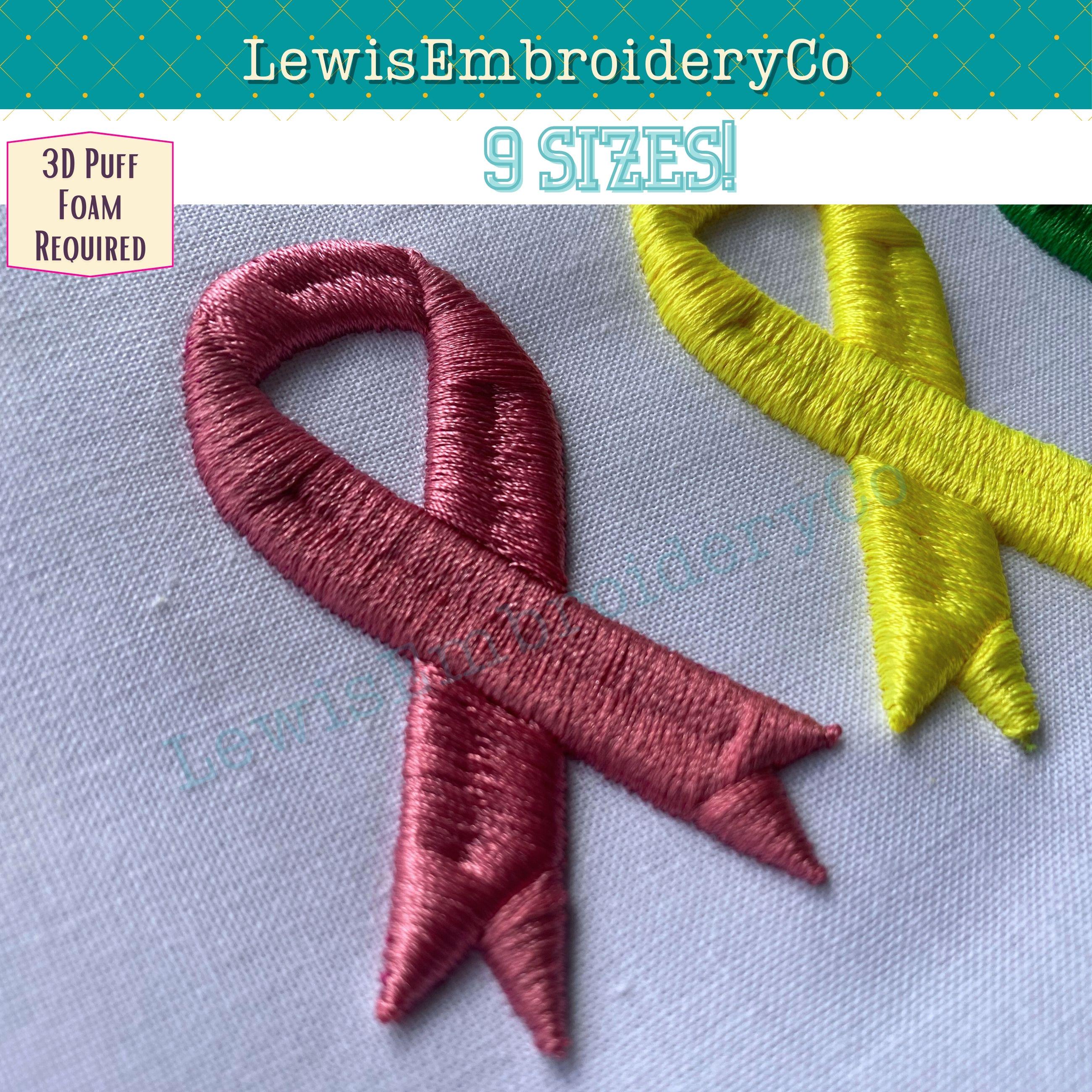 3D Puff Ribbon Embroidery Design - Small Awareness Ribbon Embroidery ...