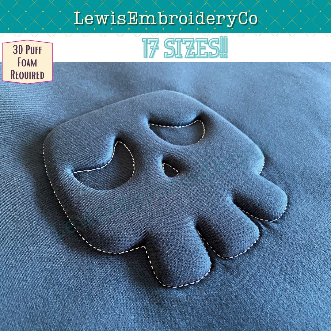 Embossed Skull 3D Puff Embroidery - Embossed Sad Skeleton Embroidery ...