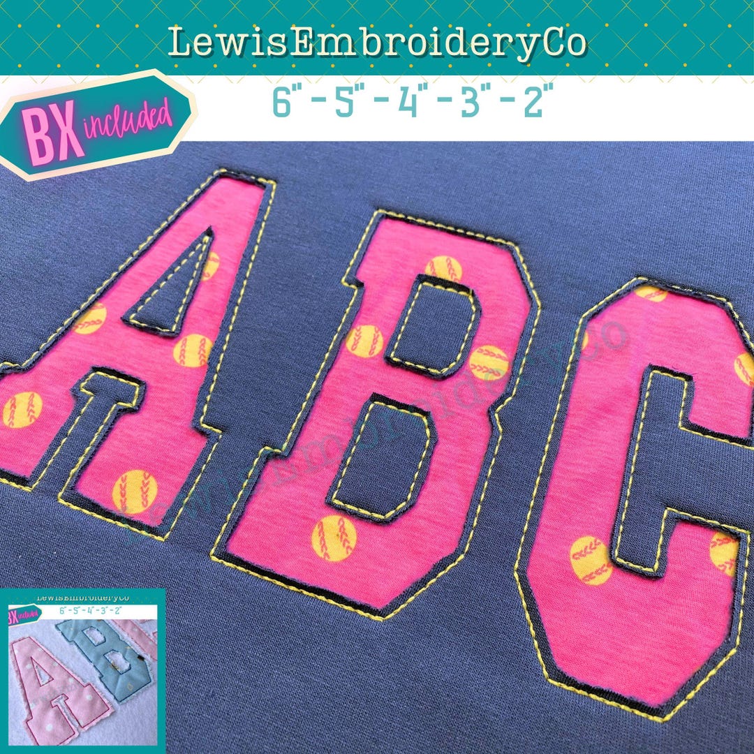Reverse Applique Embroidery Font - Varsity Block Letters - Raw Edge ...