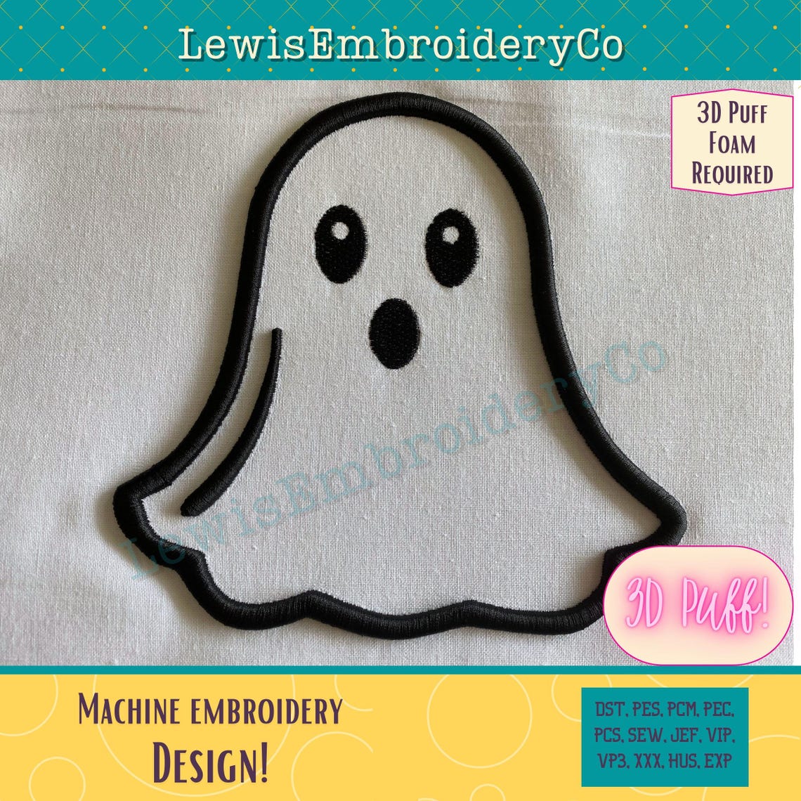 3D Puff Ghost, Machine Embroidery Design - (PDF Tutorial Included) - Etsy