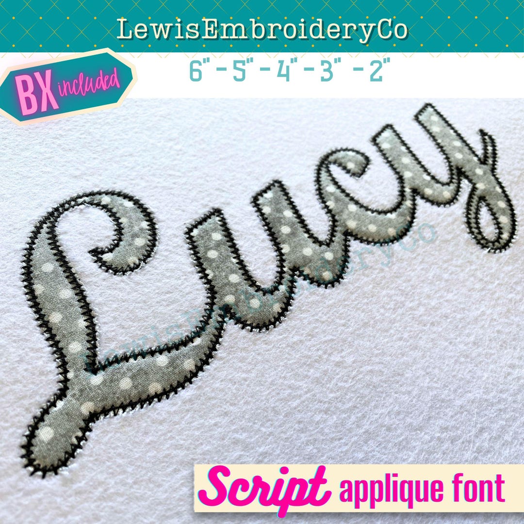 Script Applique Embroidery Font - Cursive Applique Font - Zig Zag ...