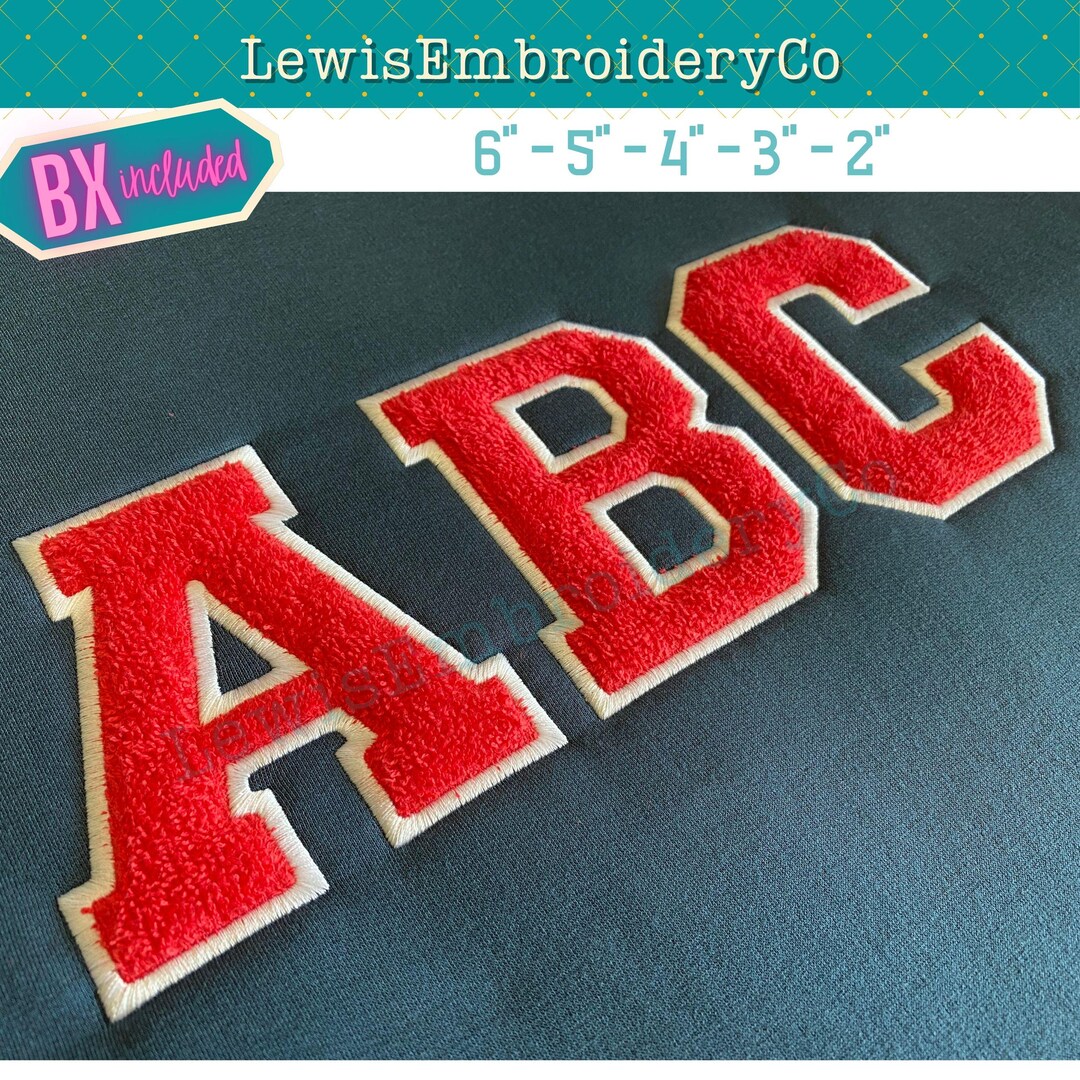 Chenille Applique Varsity Embroidery Font - Faux Chenille Patch ...
