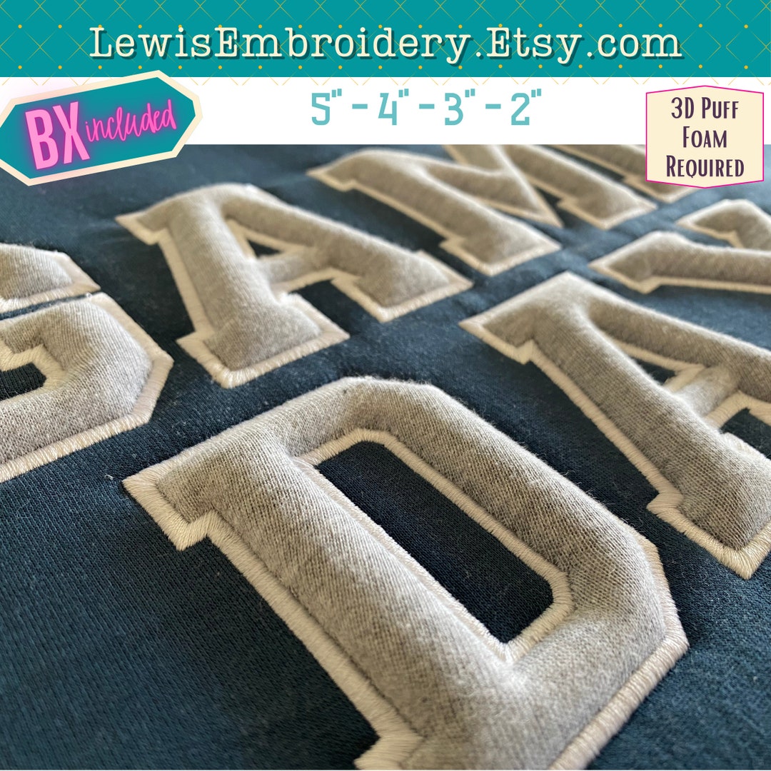 3D Puff Applique Font - Varsity Applique Font - 3D Puff Varsity Font ...