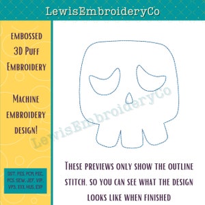 Embossed Skull 3D Puff Embroidery - Embossed Sad Skeleton Embroidery ...