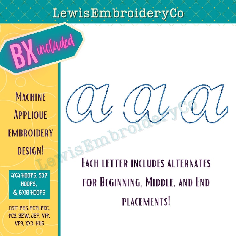 Narrow Applique, Script, Machine Embroidery Font - With BX - (PDF ...