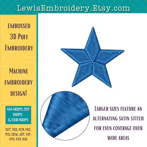 3D Puff Star Embroidery Design - Star Puffy Embroidery Design - Mini ...