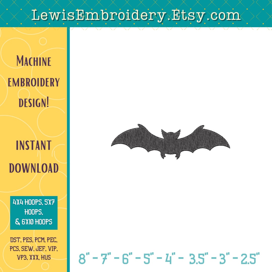 Simple Bat Embroidery Design - Bat Silhouette - Outline - Fun Halloween ...