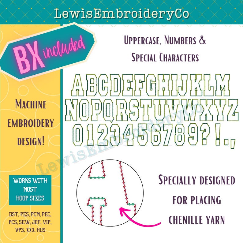 Chenille Yarn Embroidery Font - Chenille Outline Font - Chenille Yarn ...