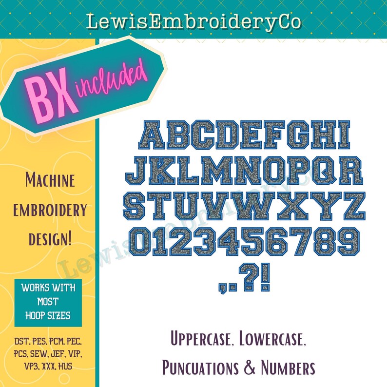 Faux Chenille Fill, Varsity, Machine Embroidery Font - With BX - (PDF ...
