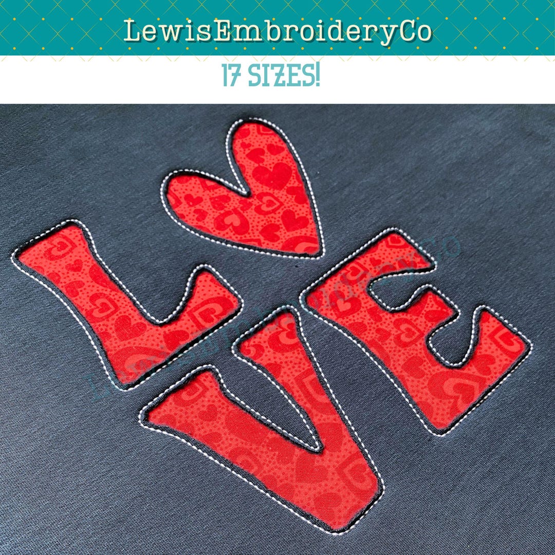 LOVE Reverse Applique Embroidery Design - Block Love Design - Raw Edge ...