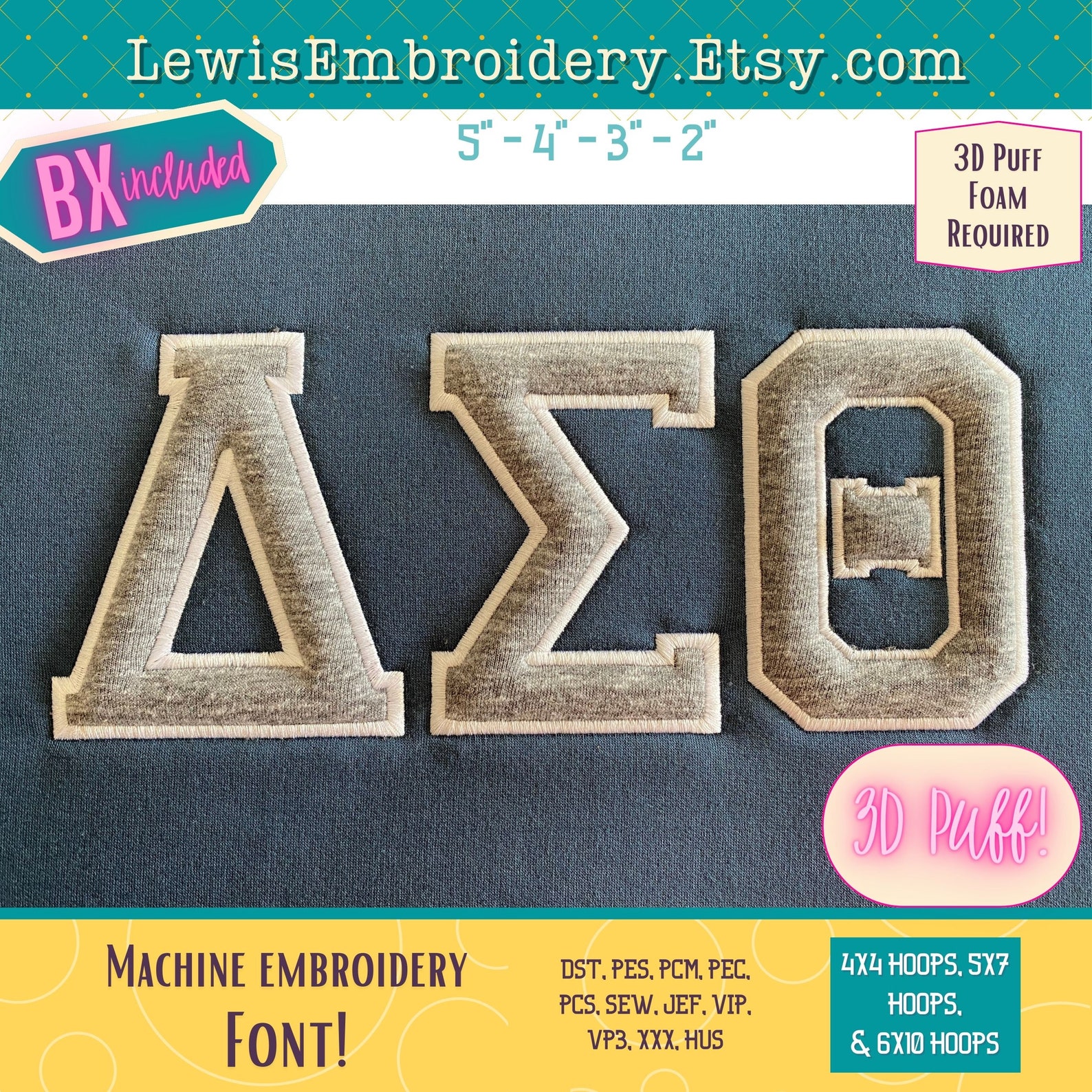 3D Puff Applique, Greek, Machine Embroidery Font - With BX & Character ...