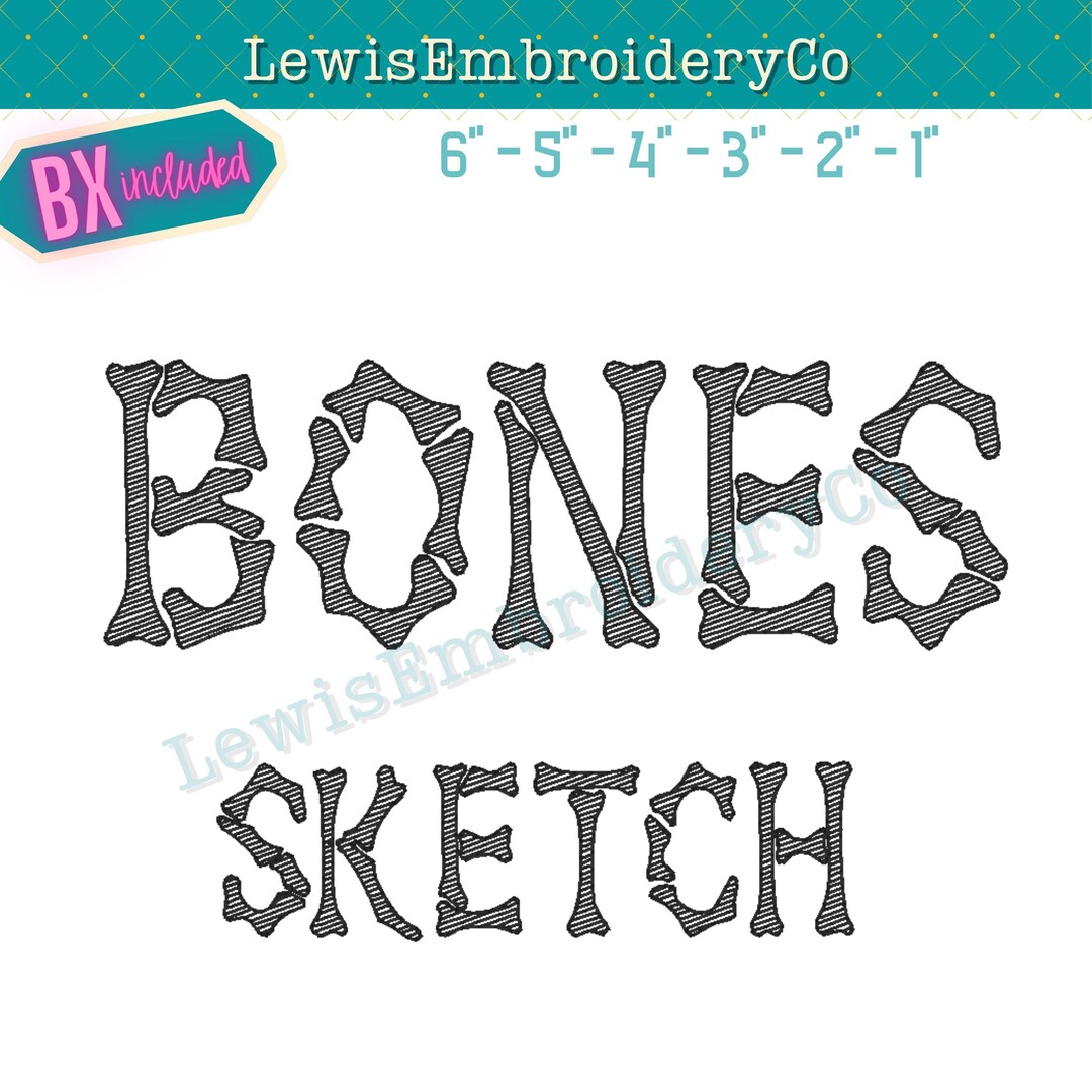 Sketch Fill Embroidery Font - Bones Embroidery Font - Quick Fill ...