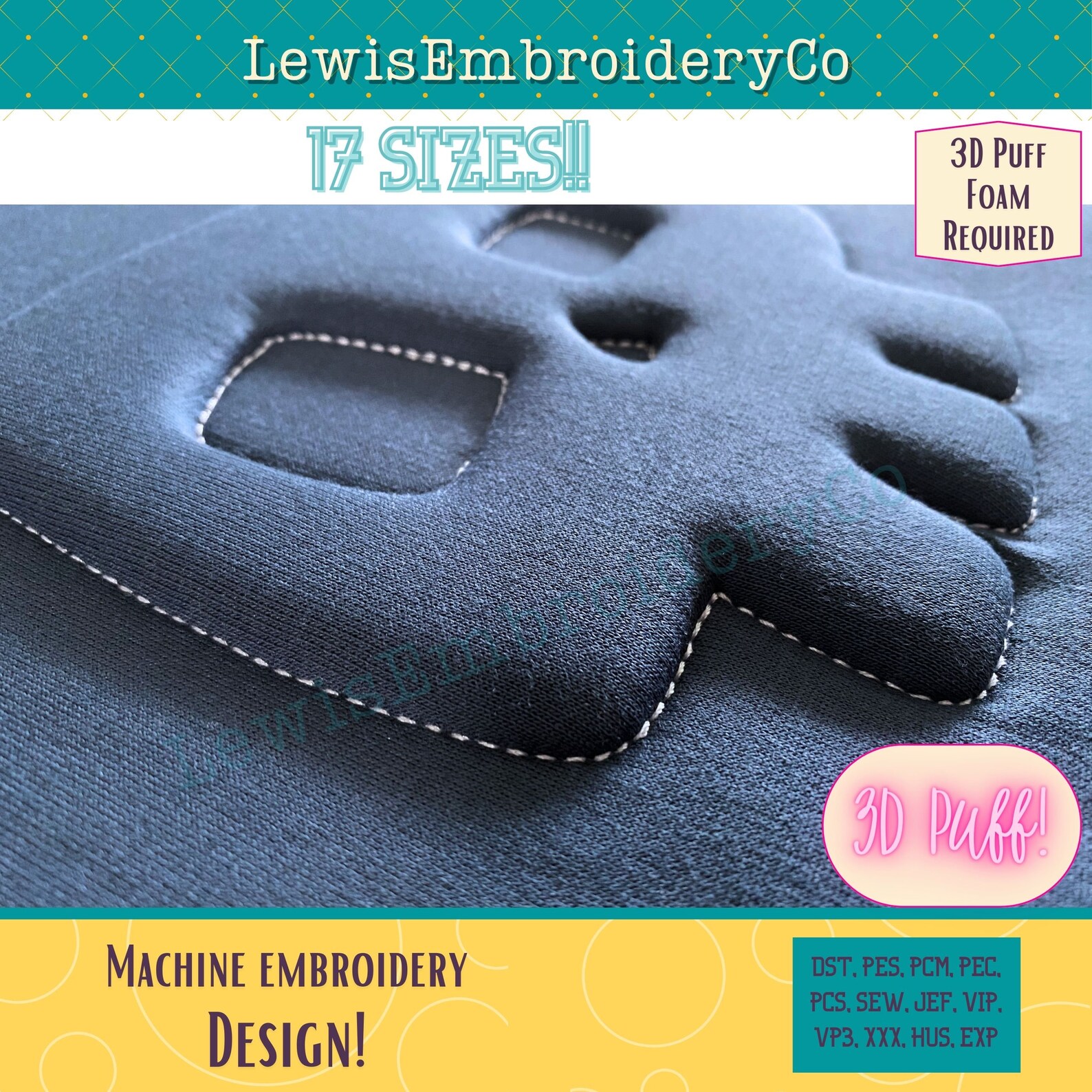 Embossed 3D Puff, Skull, Machine Embroidery Design - (PDF Tutorial ...