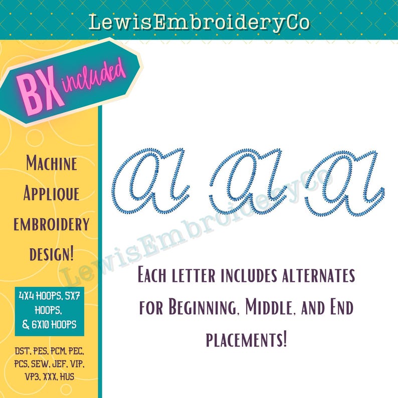 Script Applique Embroidery Font - Cursive Applique Font - Zig Zag ...