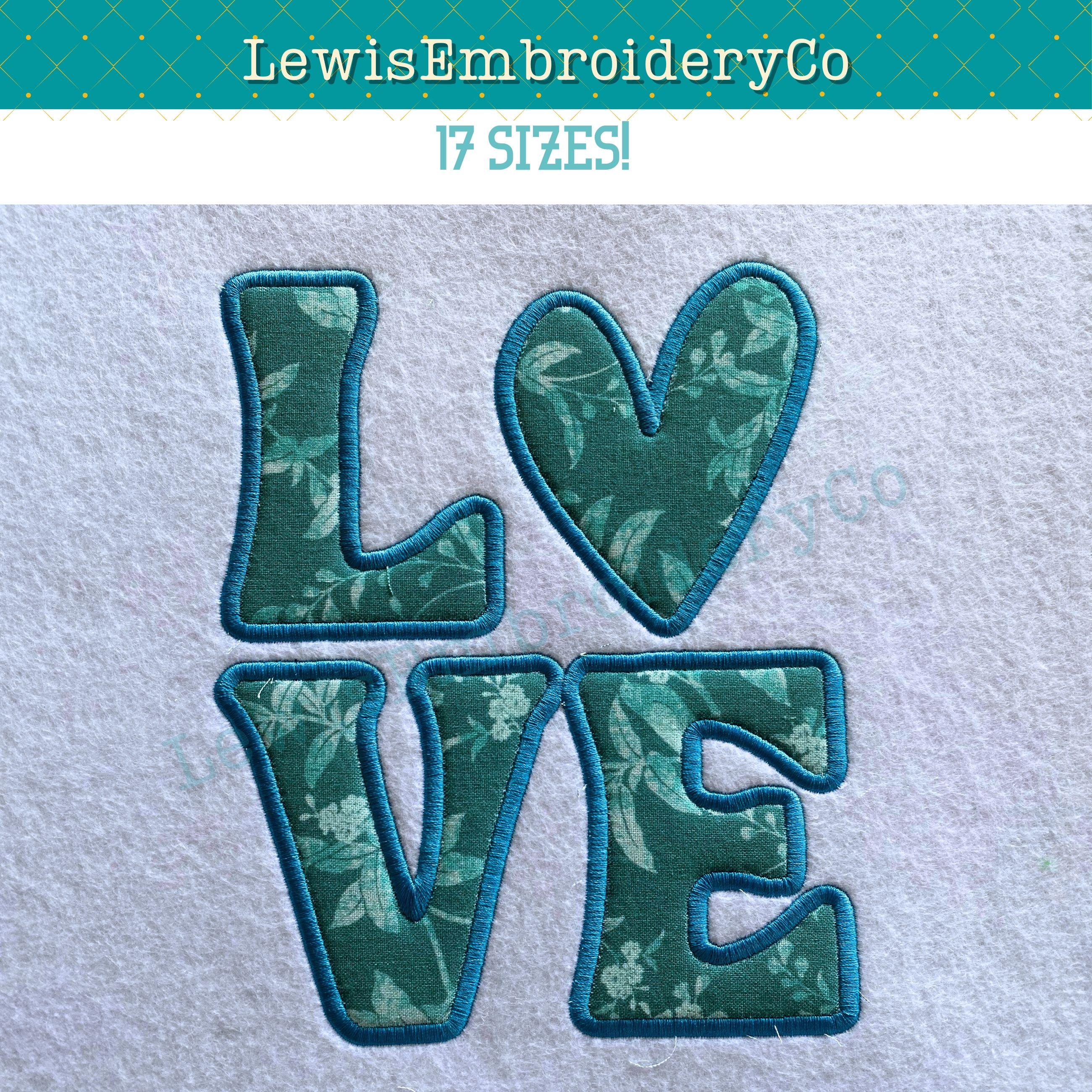 LOVE Applique Embroidery Design - Block Love Design - Satin Edge ...