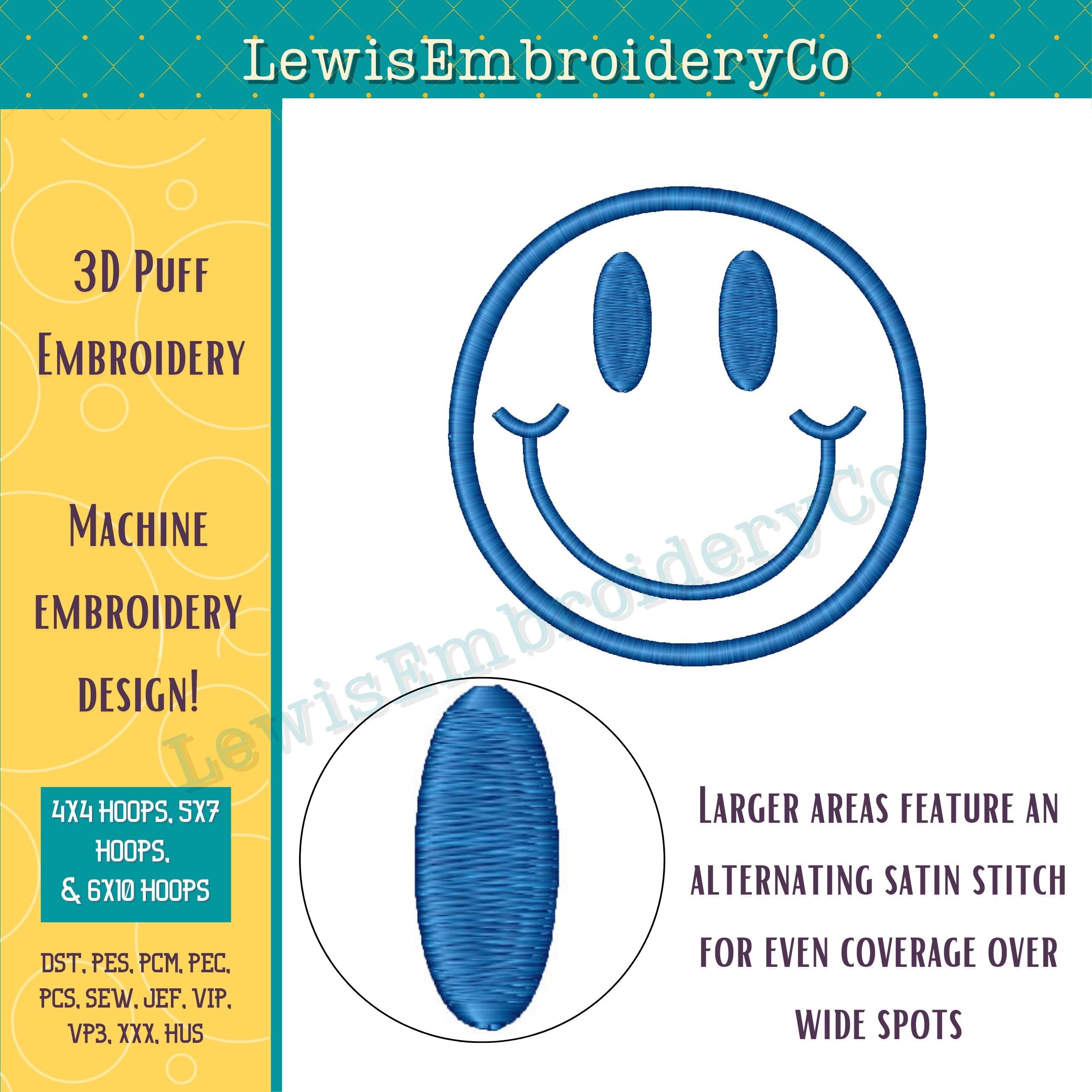 Smiley Face 3D Puff Embroidery Design - Happy Face Embroidery - 3D ...