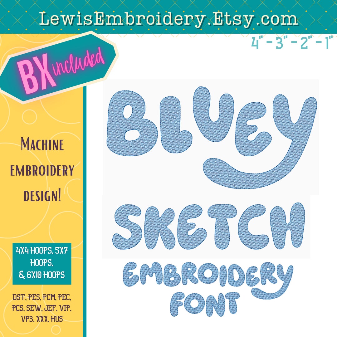 Bluey Sketch Embroidery Font Quick Fill Embroidery Font Sketch Fill ...